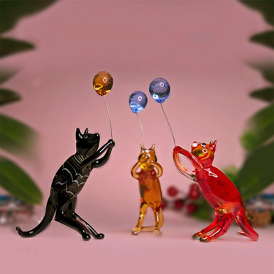 Murano Glass Cats with Balloons Trio
