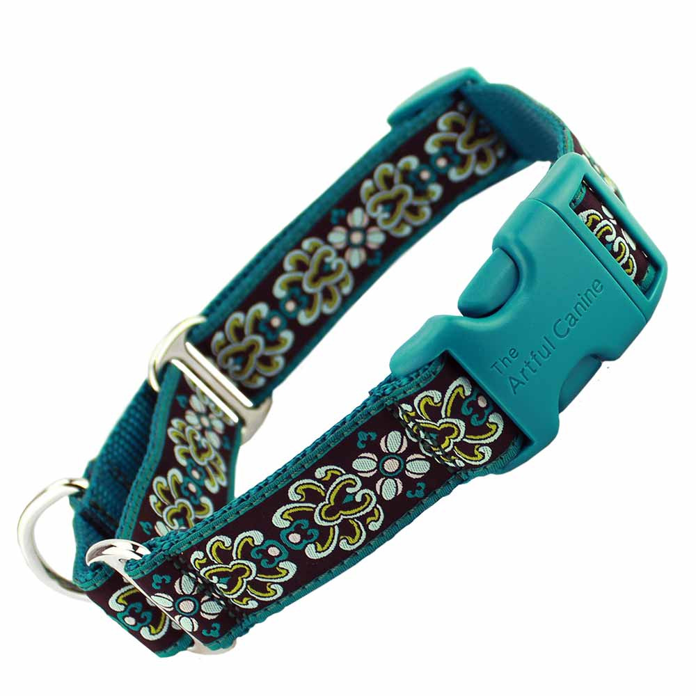 Martingale Collar with Buckle, Teal, Escape-proof dog collar