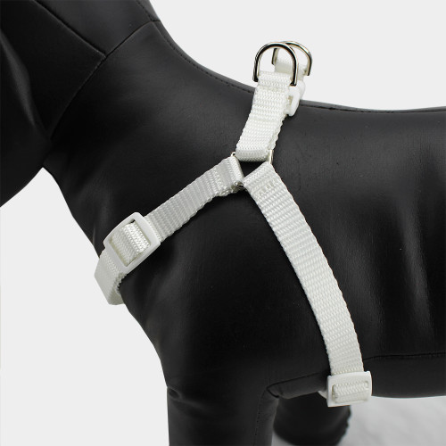 White Dog Harness, White Nylon, Adjustable Step in Style