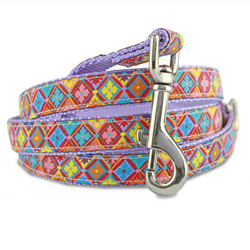 Spring Floral 5' Dog Leash, Colorful Geometric Dog Leash Design