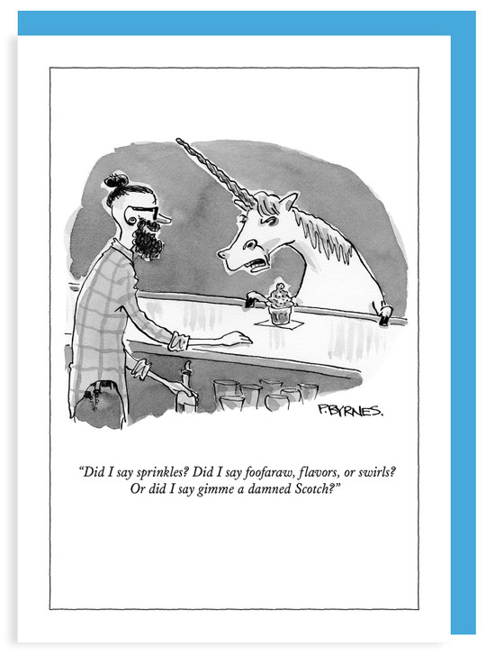 V Unicorn Bar 5 X 7 Nyer Cartoon Card Nelson Line