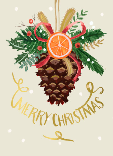 MERRY CHRISTMAS PINECONE - 4-1/2 x 6-1/4" XMAS CARD - Nelson Line