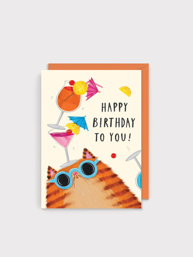 Birthday Cat Cocktails - 4 x 6" Birthday Card - Nelson Line