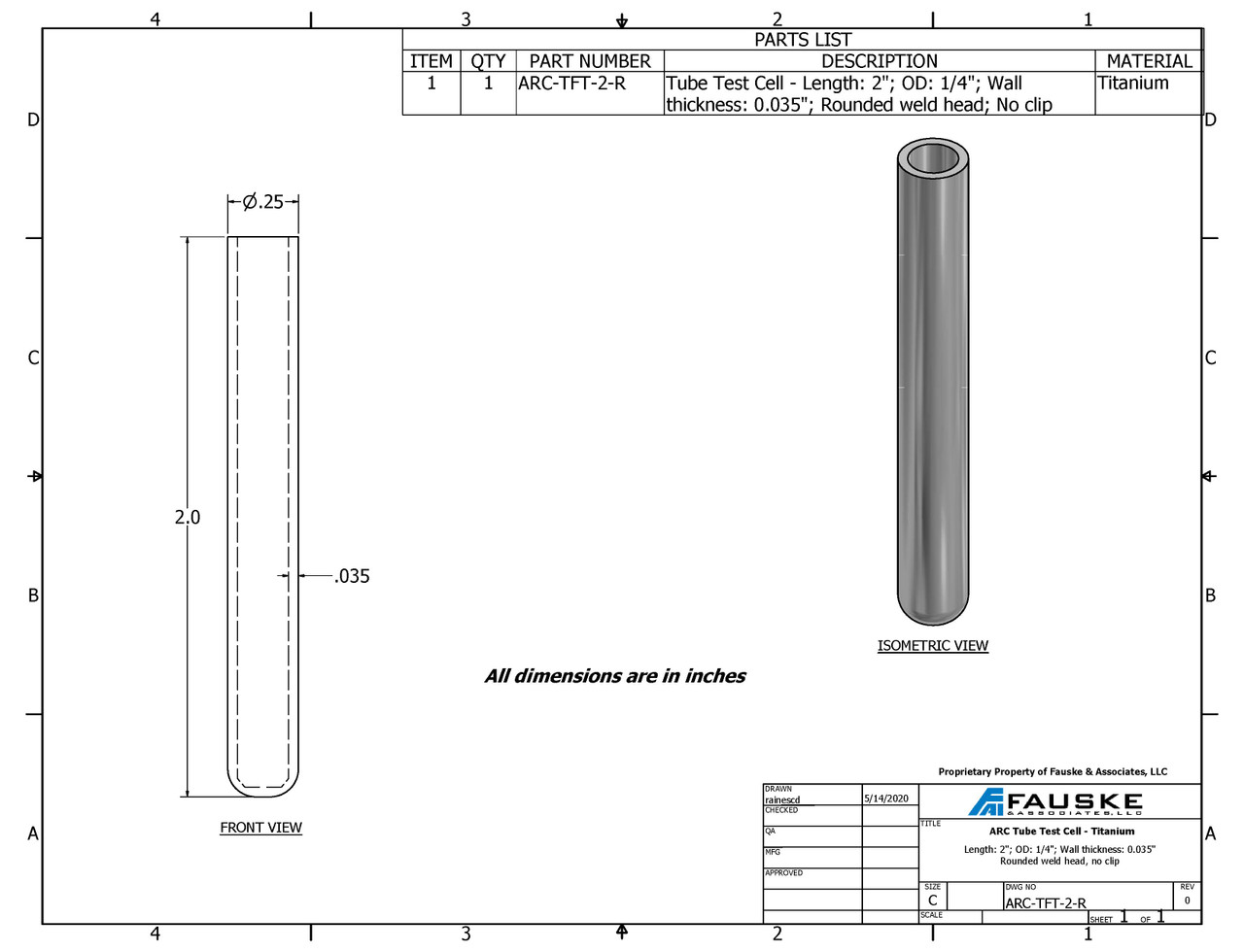 ARC Tube Cell, TFT-2, rounded - Fauske & Associates