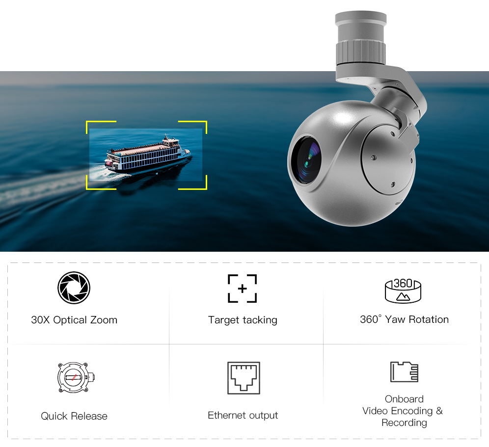 30X 1080P HD Optical Zoom Camera | 3-Axis High Stabilized Gimbal System