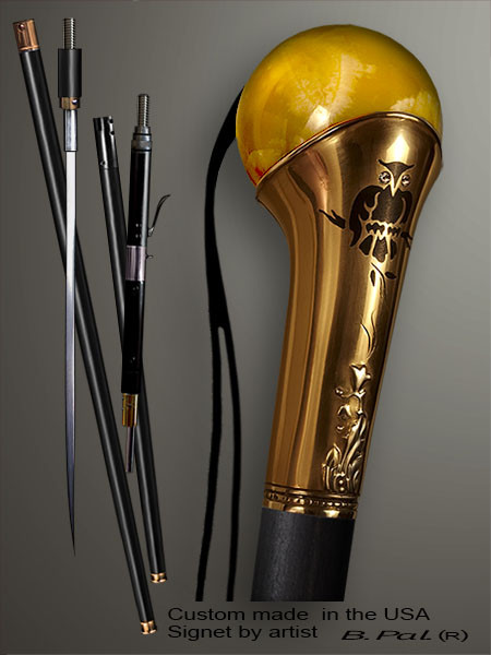 Handmade Butterfly and Owl Walking Cane | Designer Boris Palatnik