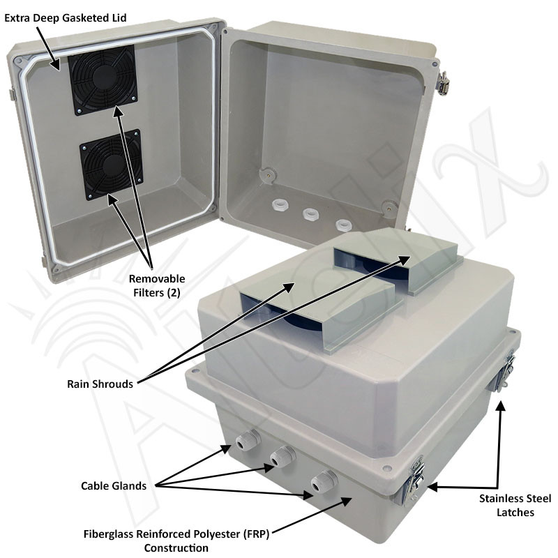 Altelix 14x12x10 Fiberglass Weatherproof Vented NEMA Enclosure - Altelix