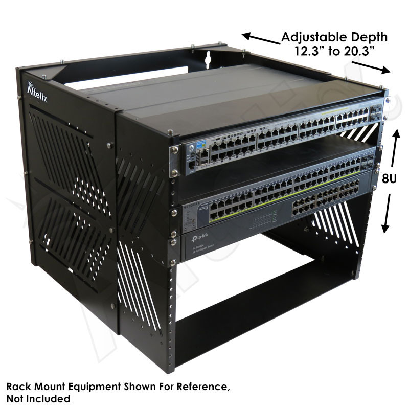 Altelix 8U Adjustable Depth (12.35" to 20.5") Wall Mount 19” Network & AV Equipment Rack - 75 ...