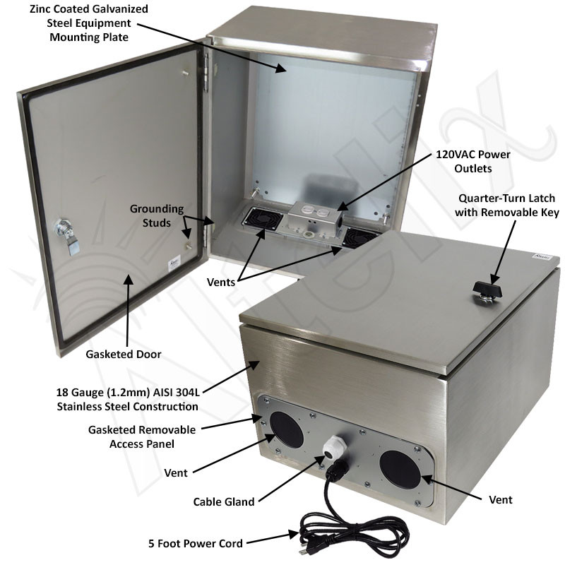 Altelix 20x16x12 Vented Stainless Steel Weatherproof NEMA Enclosure ...