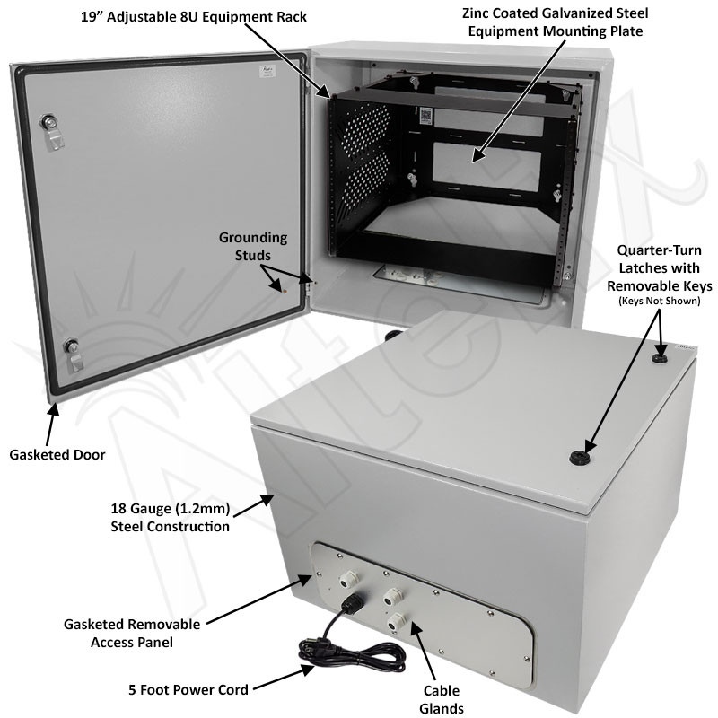 Altelix 24x24x16 NEMA 4X Steel Weatherproof Enclosure with Heavy Duty ...