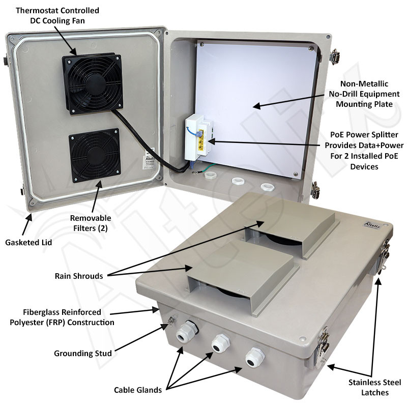 Altelix 14x12x6 PoE Powered Fiberglass Weatherproof Vented NEMA ...