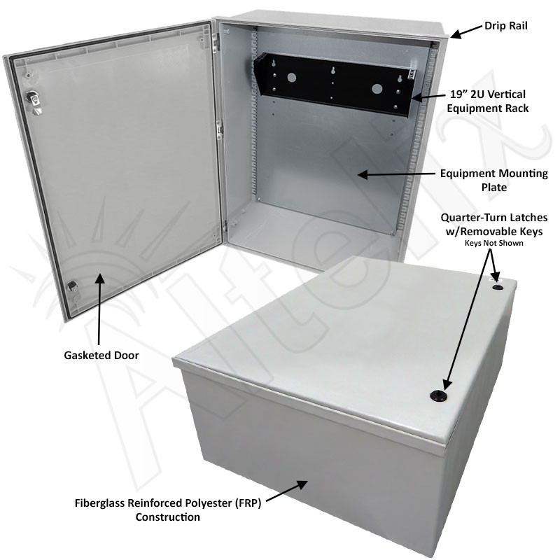 Altelix 32x24x12 19" Wide 2U Vertical Rack Fiberglass Weatherproof NEMA ...