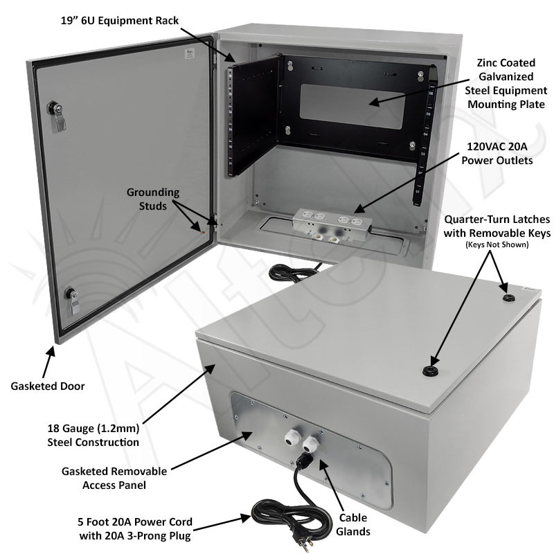 Altelix 24x24x12 120VAC 20A Steel NEMA 4X Enclosure with 19" Wide 6U ...