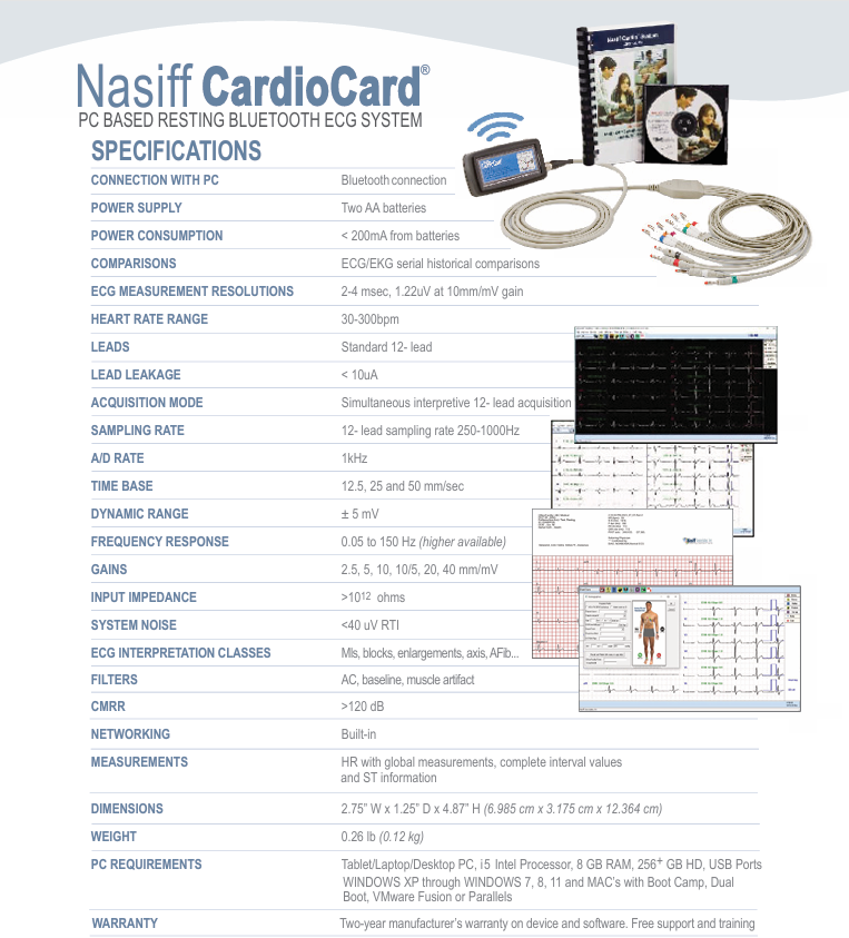 Nasiff CardioResting Dual Core (USB and Bluetooth) ECG System ...