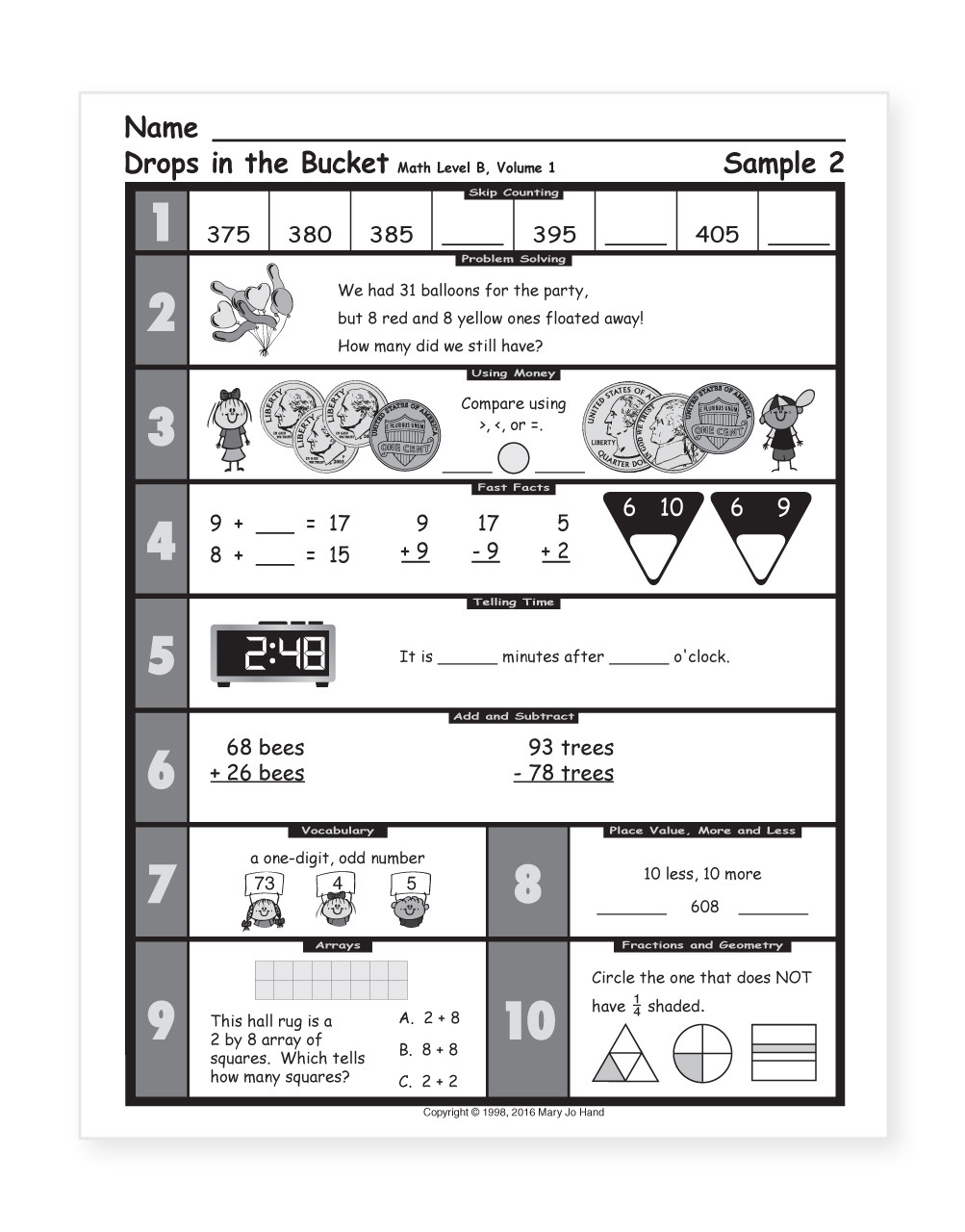 Math Drops in the Bucket - Book 7 (for 2nd Grade, first semester