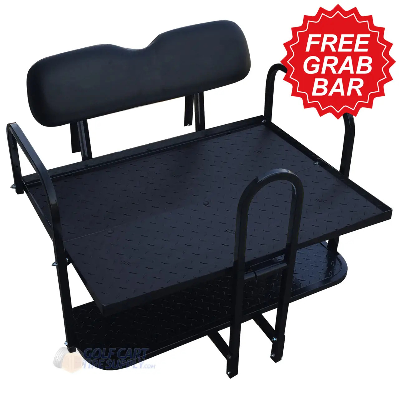 NOMAD Club Car Tempo Rear Seat Kit in Black with Cargo Bed & Grab Bar ...