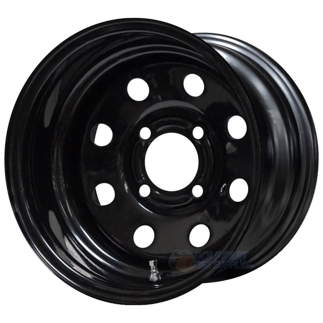 12" BLACK Steel 8-Hole Wheels - Set of 4 | Golf Cart Tire Supply