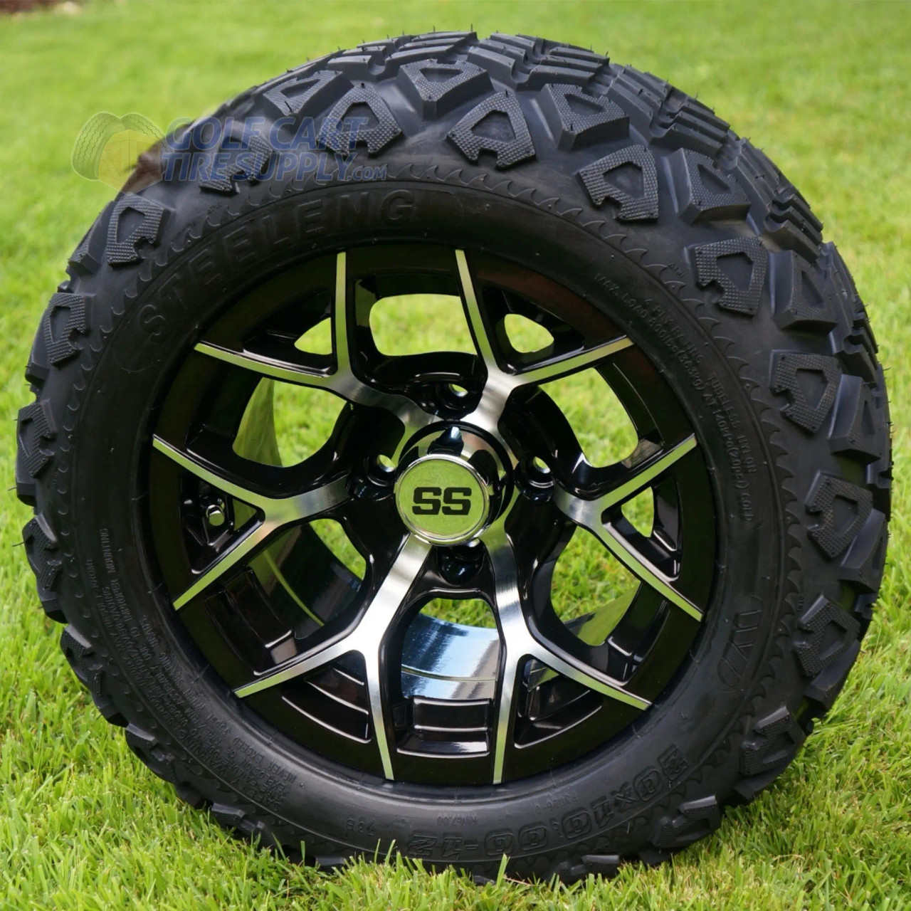 12" RALLY Machined/Black Golf Cart Wheels and 20x10-12" DOT All Terrain ...