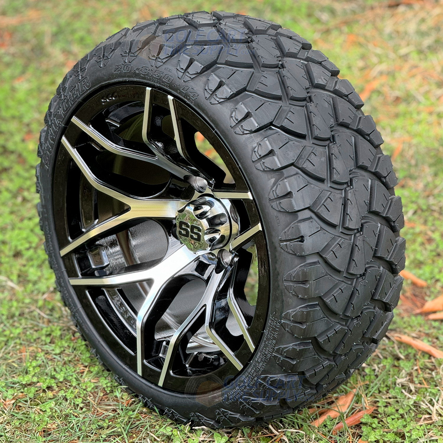 14" Rally Machined Wheels and 20x8.50-14 STINGER DOT All Terrain Tires ...