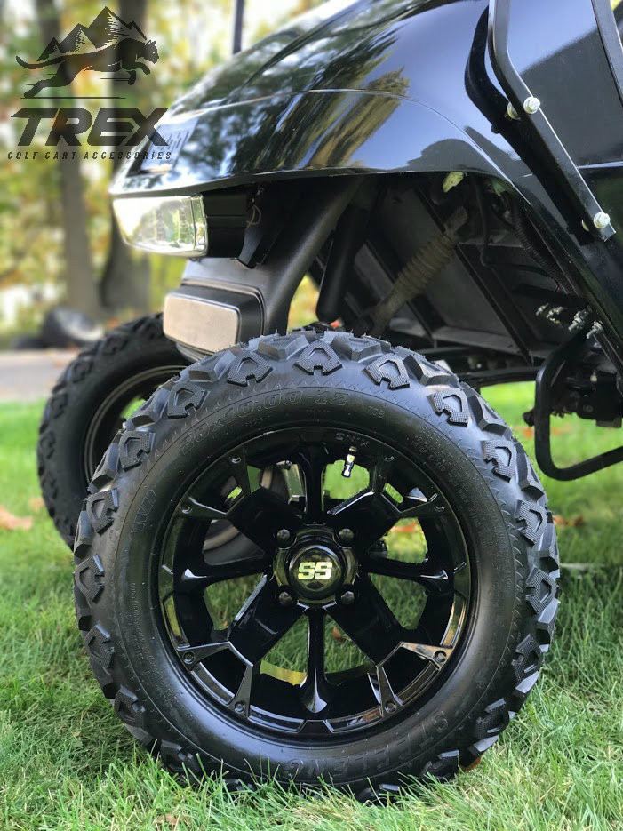 12" BLACKJACK Gloss Black Golf Cart Wheels and 20x10-12" DOT All ...