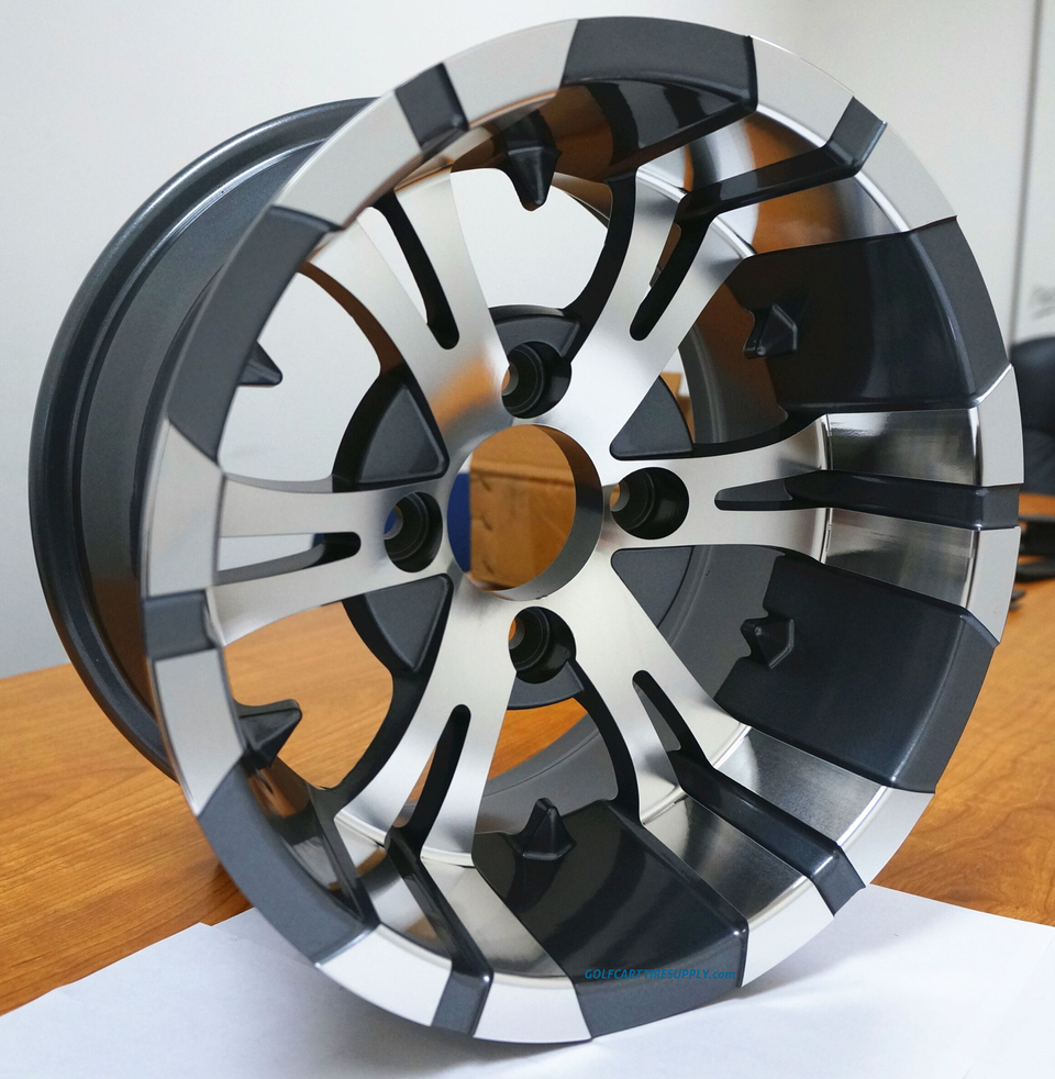 12" VAMPIRE Golf Cart Wheels in Gunmetal and Wanda Low Profile DOT Golf ...