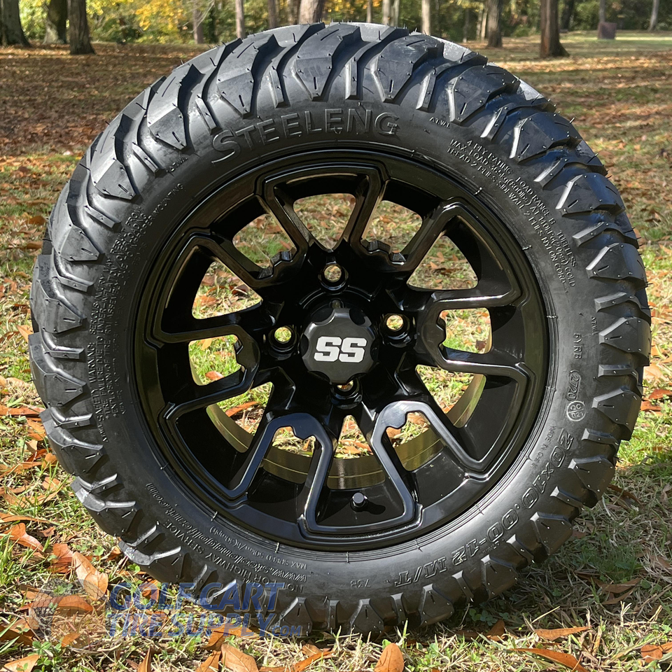 12" BLACK LIZARD Golf Cart Wheels and 20x10-12" Mud Crawler All Terrain ...
