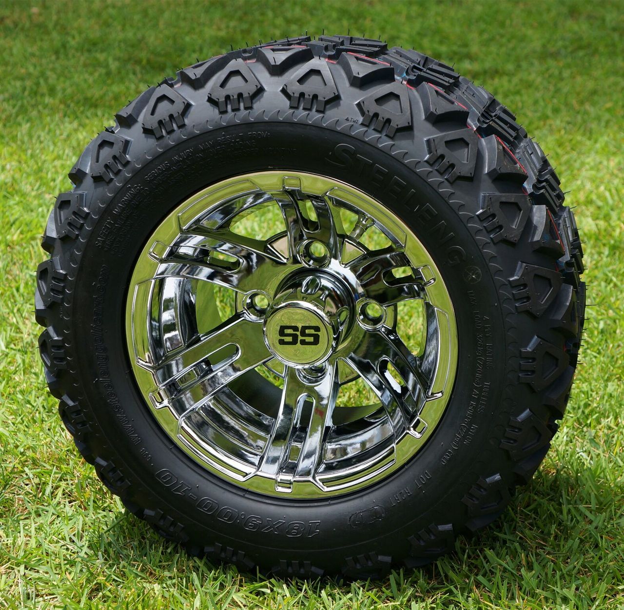 10" BULLDOG CHROME Golf Cart Wheels and 18x9-10 DOT All Terrain Golf ...