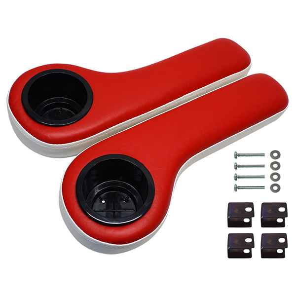 White/Red Golf Cart Cup Holder Rear Seat Arm Rest Cushion | GCTS