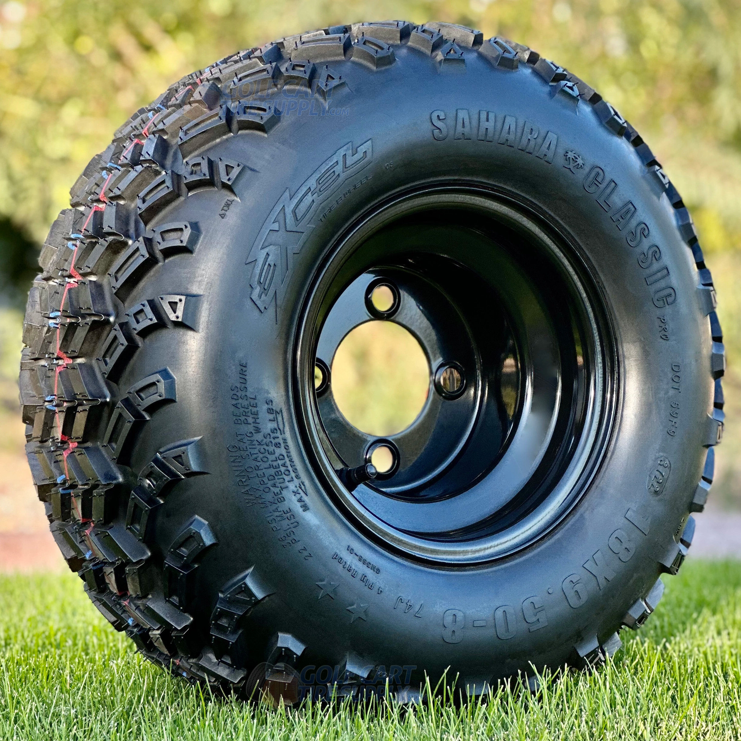 8" Black Steel Golf Cart Wheels and Sahara Classic 18x9.5-8" DOT All ...