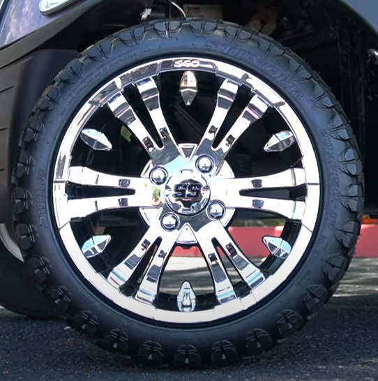 14" Vampire Chrome Wheels and 20x8.50-14 STINGER DOT All Terrain Tires ...