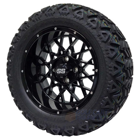 14" VENOM Gloss Black Wheels and 23x10-14 DOT All Terrain Tires Combo ...