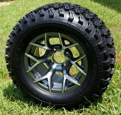 12" RALLY Gunmetal Golf Cart Wheels and 23" All Terrain Golf Cart Tires ...