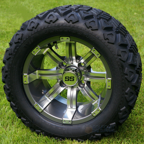 12" TEMPEST Gunmetal Golf Cart Wheels and 20x10-12" DOT All Terrain ...