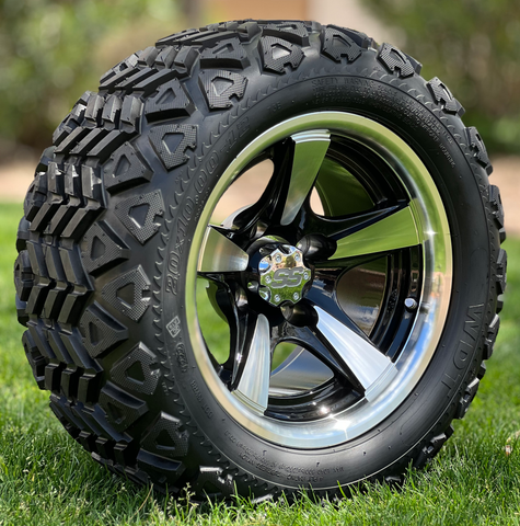 12" BULLITT Machined / Black Golf Cart Wheels and 20x10-12" DOT All ...