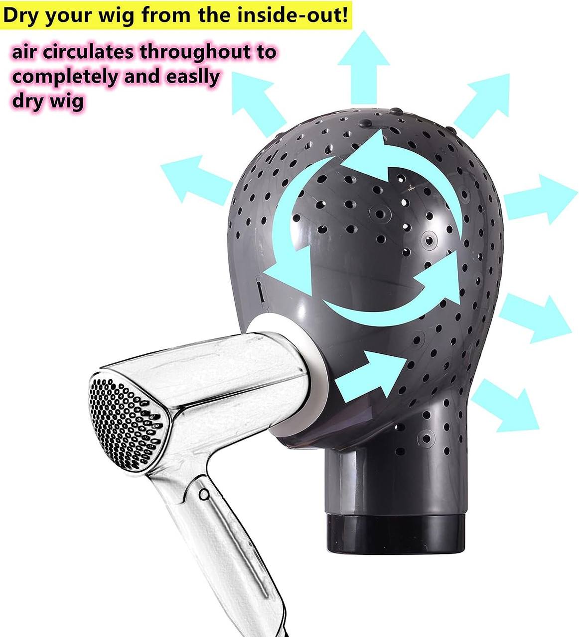 Quick Dry Wig Head With Hair Dryer Holder - Superhairpieces.ca