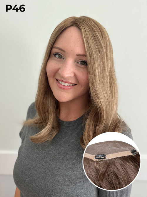 P46 Mono top French Lace front human hair clip in hair topper