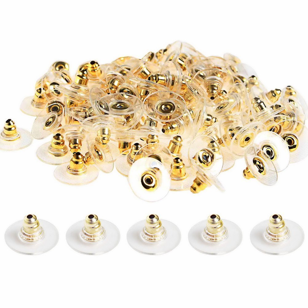 100 Pieces Bullet Earring Backs with Pad Hypoallergenic.-GOLD- MADE IN ...