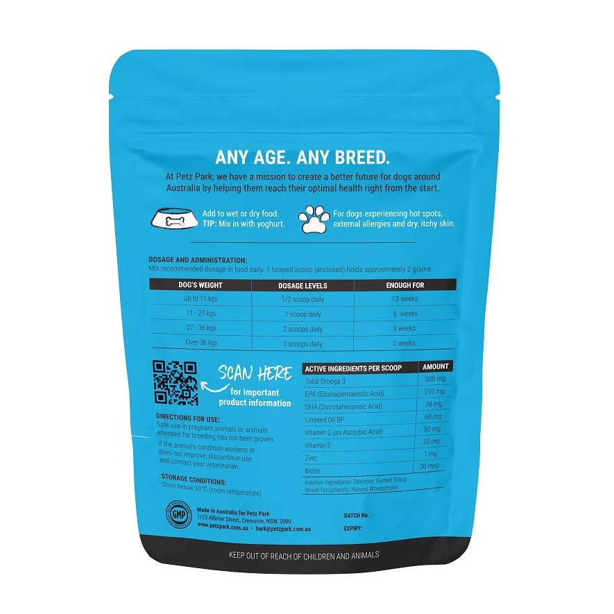 Petz Park Skin + Coat Powder Supplement For Dogs