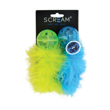 Scream Lattice Ball with Feather Loud Green & Blue Cat Toy