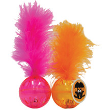 Scream Lattice Ball with Feather Loud Orange & Pink Cat Toy