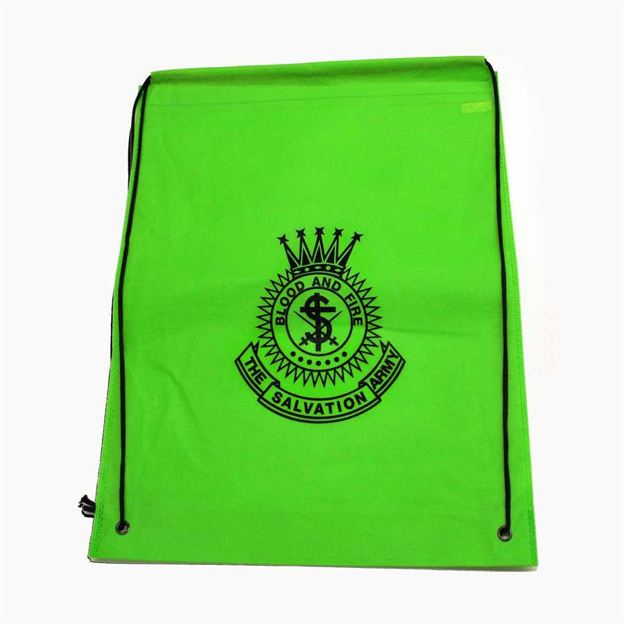 Drawstring lime green backpack w/Crest - The Salvation Army Trade Central