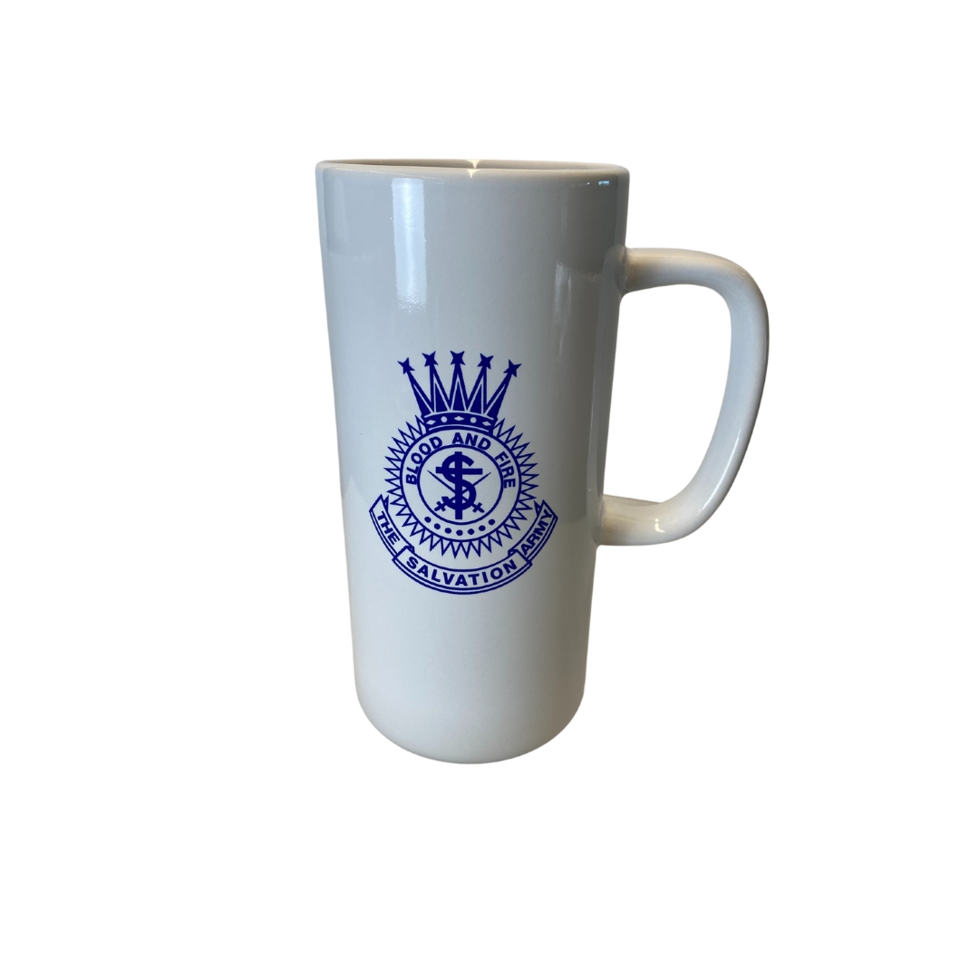 Mug 20oz white w/blue crest
