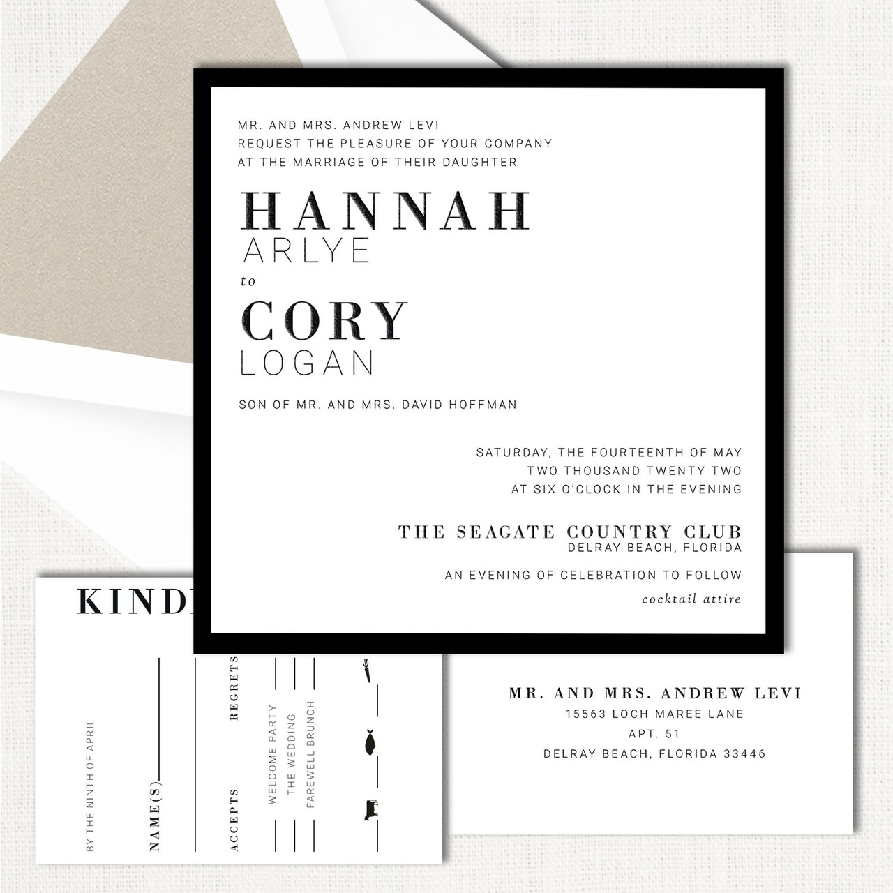 Hannah Square Wedding Invitations | Customizable Package