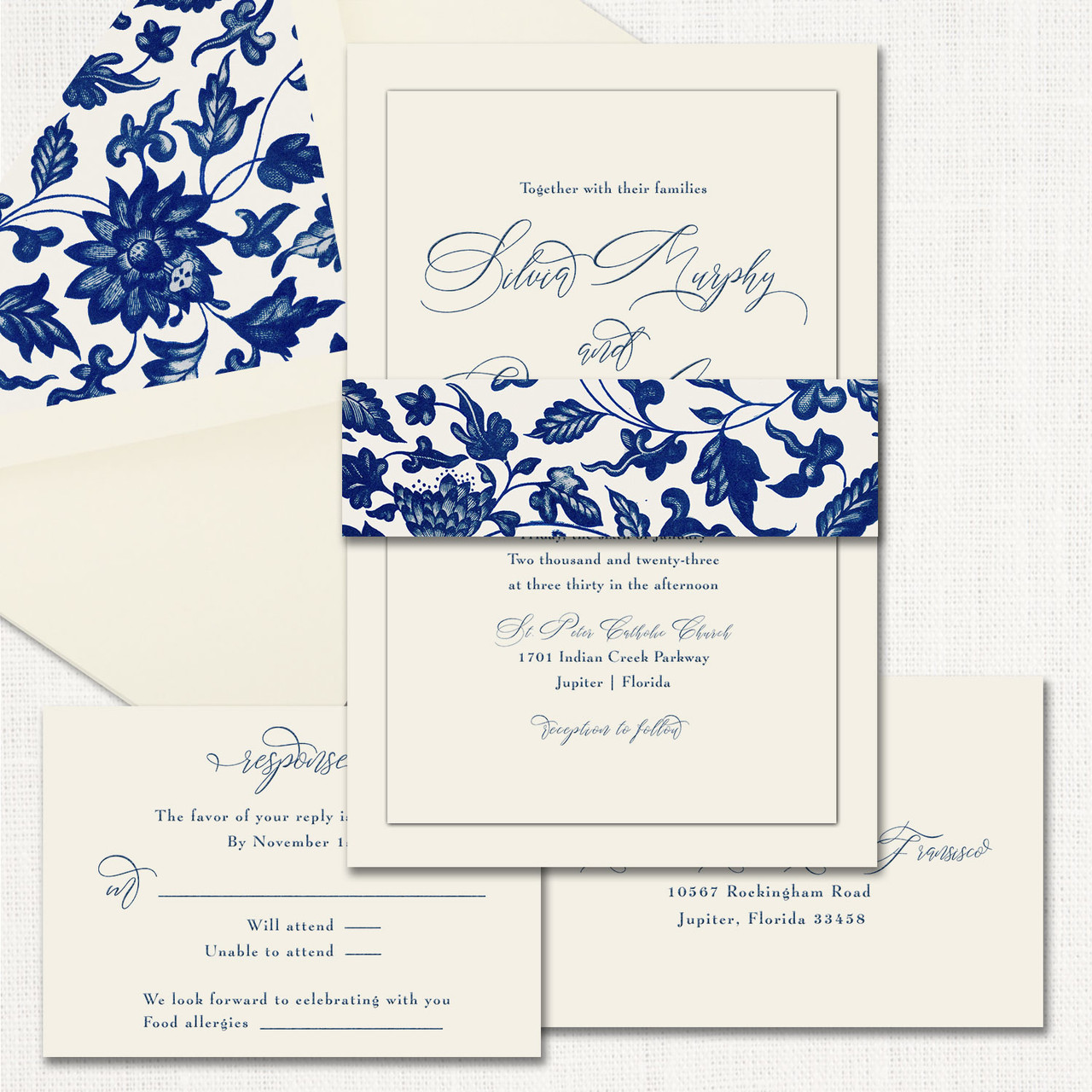 Silvia Vintage Belly Band Wedding Invitations