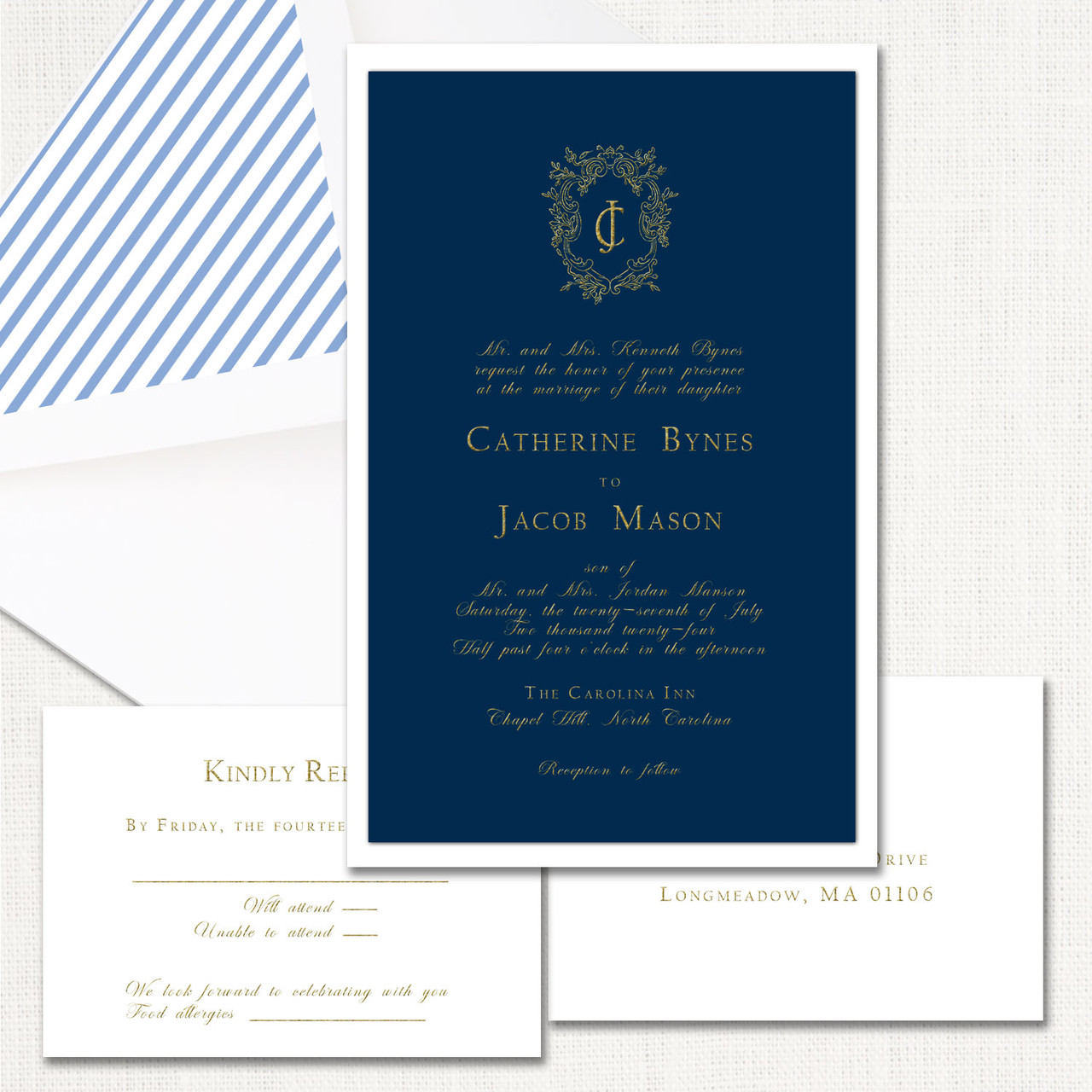 Catherine Navy Wedding Invitations suite