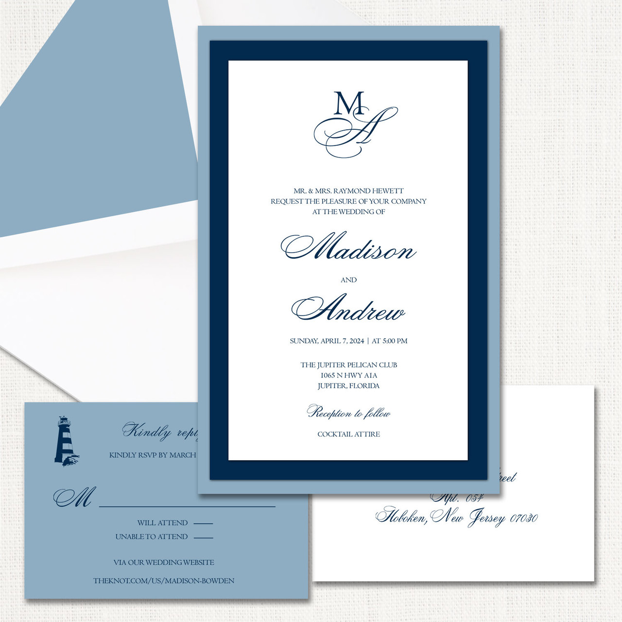 Madison Navy Wedding Invitations - Elegant, Stylish