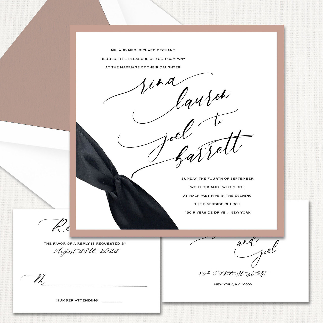 Rina Square Ribbon Spice Wedding Invitations