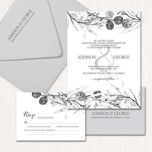 Addison Wedding Invitations, Wedding Cards | Leslie Store