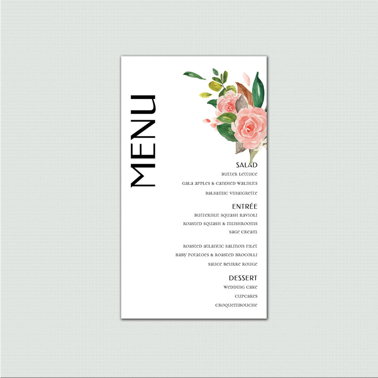 Pink Rose Menu Cards - Watercolor Design - Stationery Store & Wedding ...