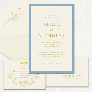 Best Grace Blue Wedding Invitations | Blue ECRU Invite